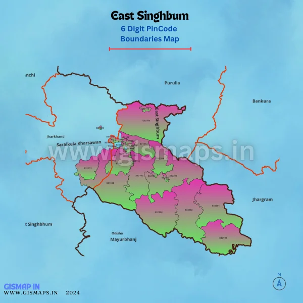 East Singhbum PincodeBoundaries Map (Jharkhand)