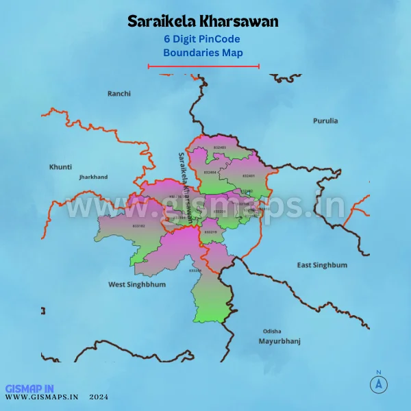 Saraikela Kharsawan PincodeBoundaries Map (Jharkhand)