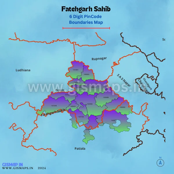 Fatehgarh Sahib PincodeBoundaries Map (Punjab)