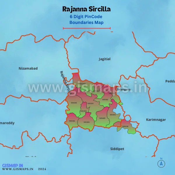 Rajanna Sircilla PincodeBoundaries Map (Telangana)